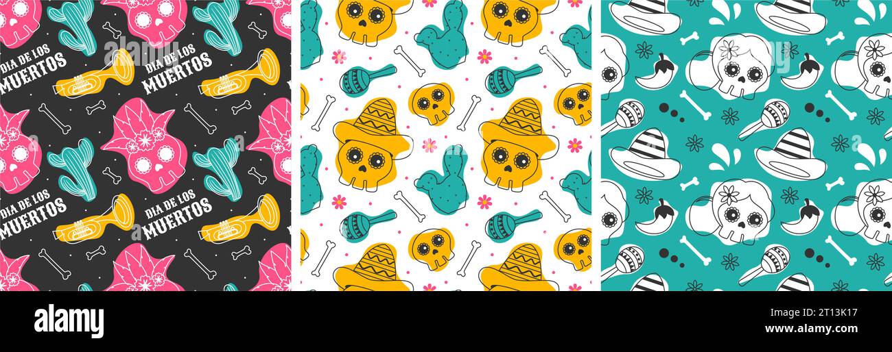 Dia de Muertos Seamless Pattern Illustration with Day of the Dead and ...