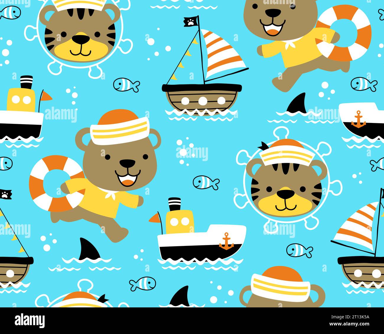 Seamless pattern vector of funny animals sailor cartoon. Sailing ...