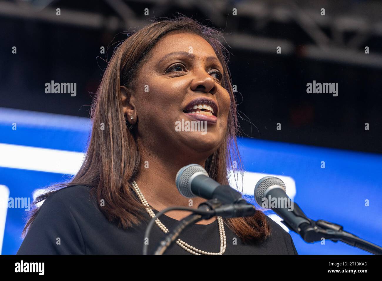 Attorney General Letitia James speaks during the New York Stands with ...