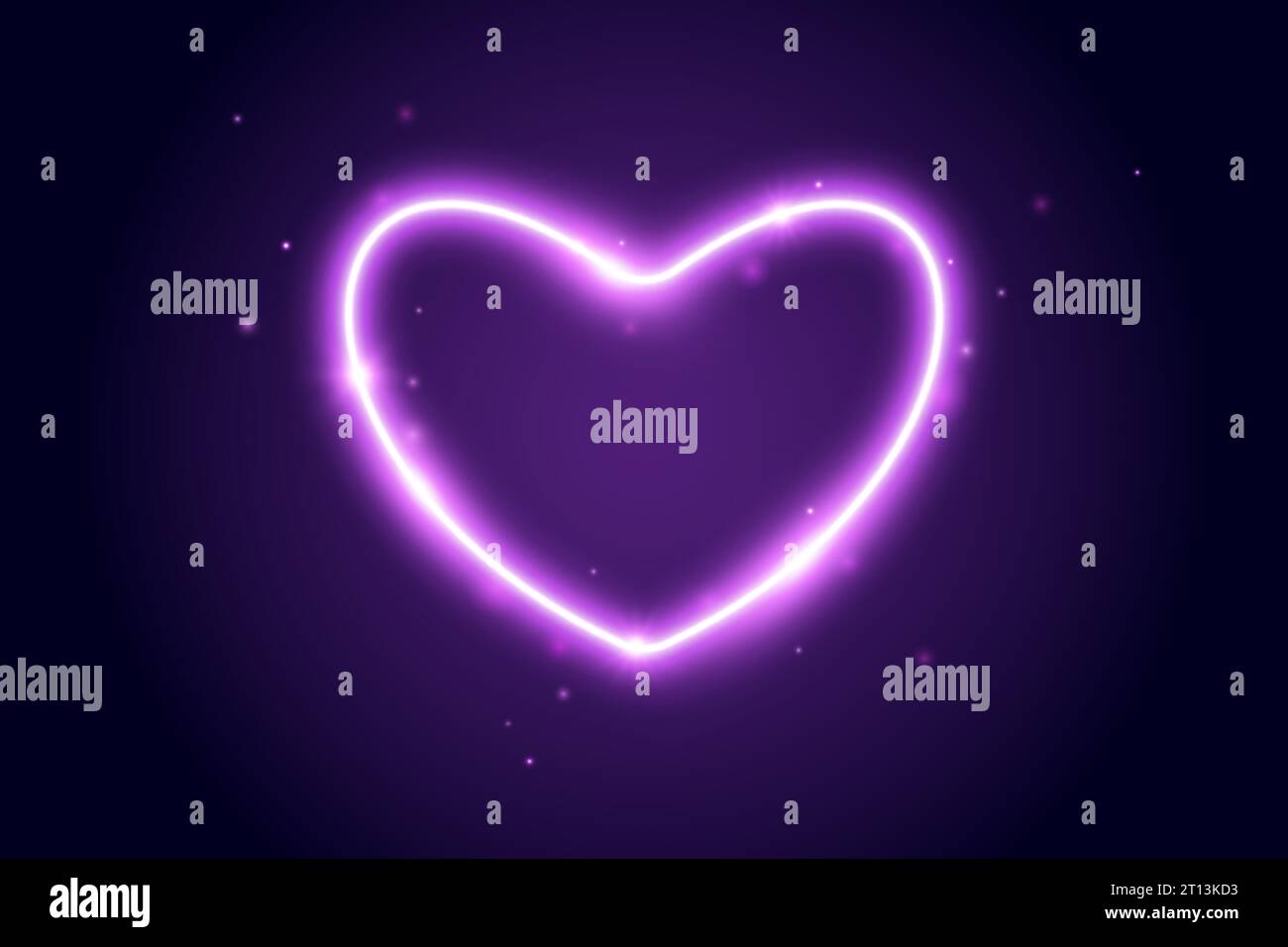 Neon glow heart frame. Illuminated purple heart-shaped shape with ...