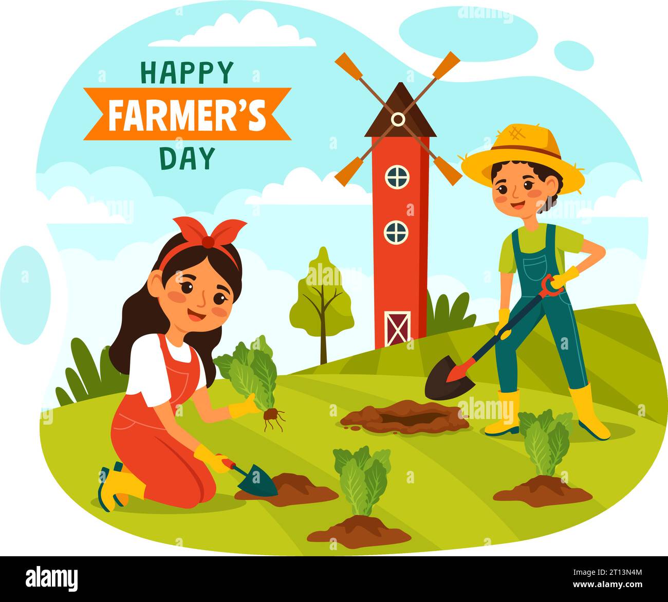 Happy Farmers' Day Vector Illustration on December 23 Rice Fields and ...