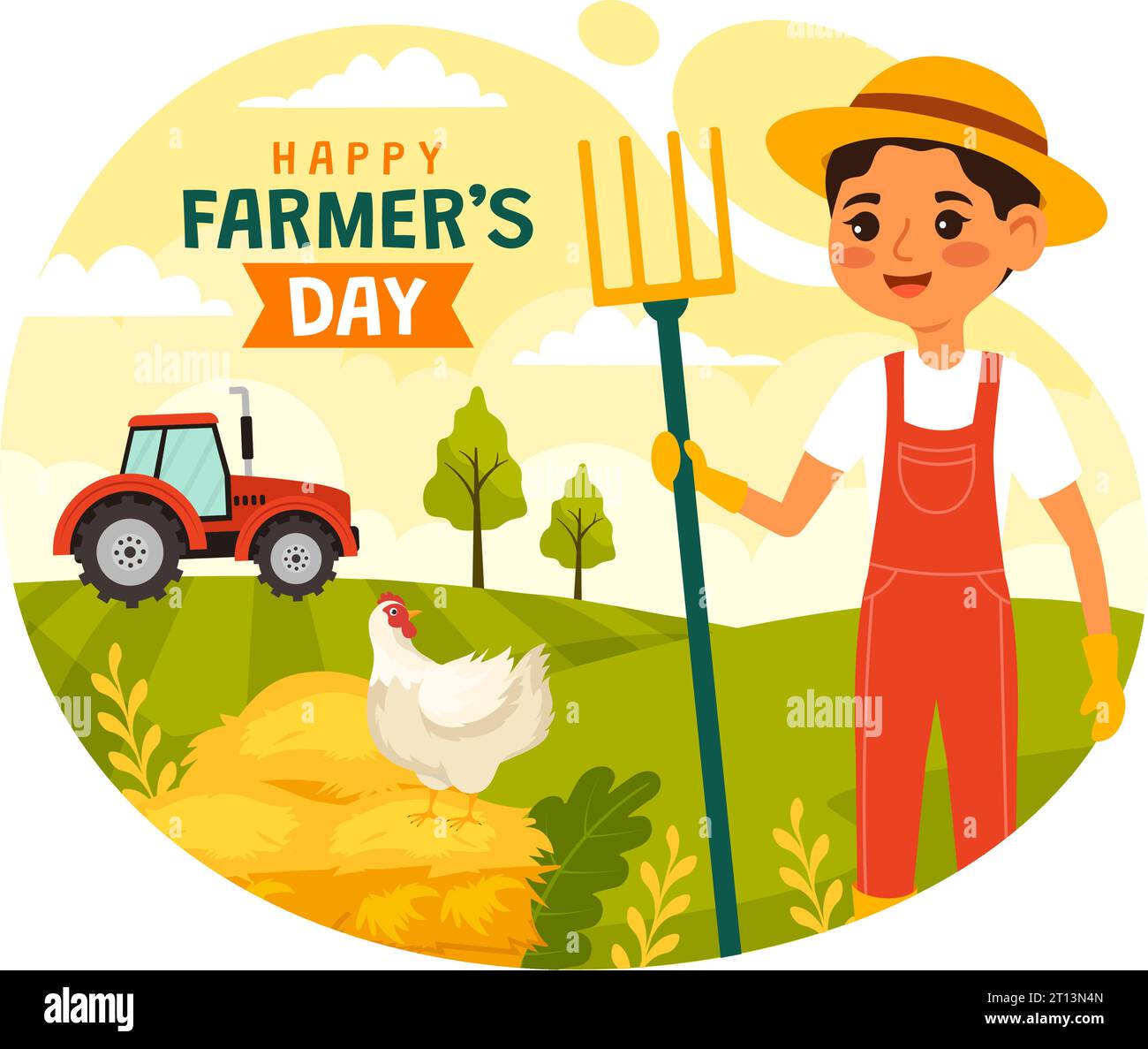 Happy Farmers' Day Vector Illustration on December 23 Rice Fields and ...