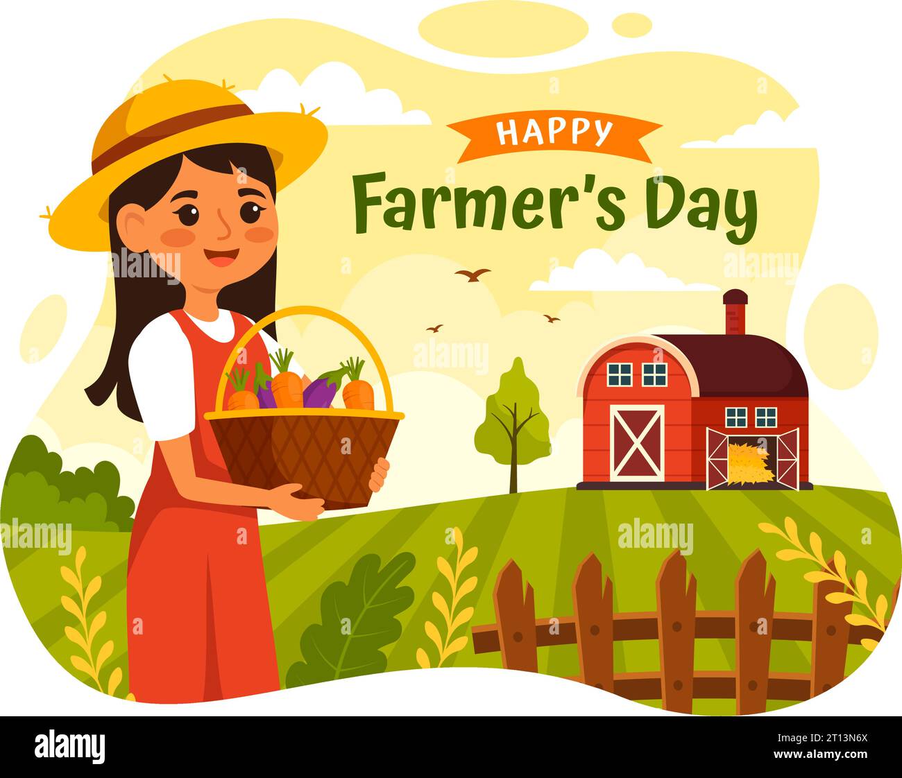 Happy Farmers' Day Vector Illustration on December 23 Rice Fields and ...