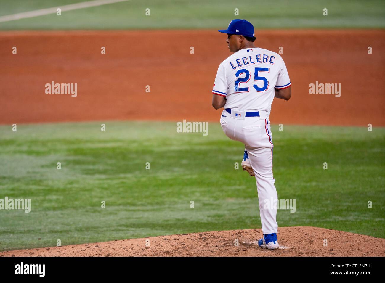 ARLINGTON, TX - OCTOBER 10: Texas Rangers relief pitcher Jose Leclerc ...