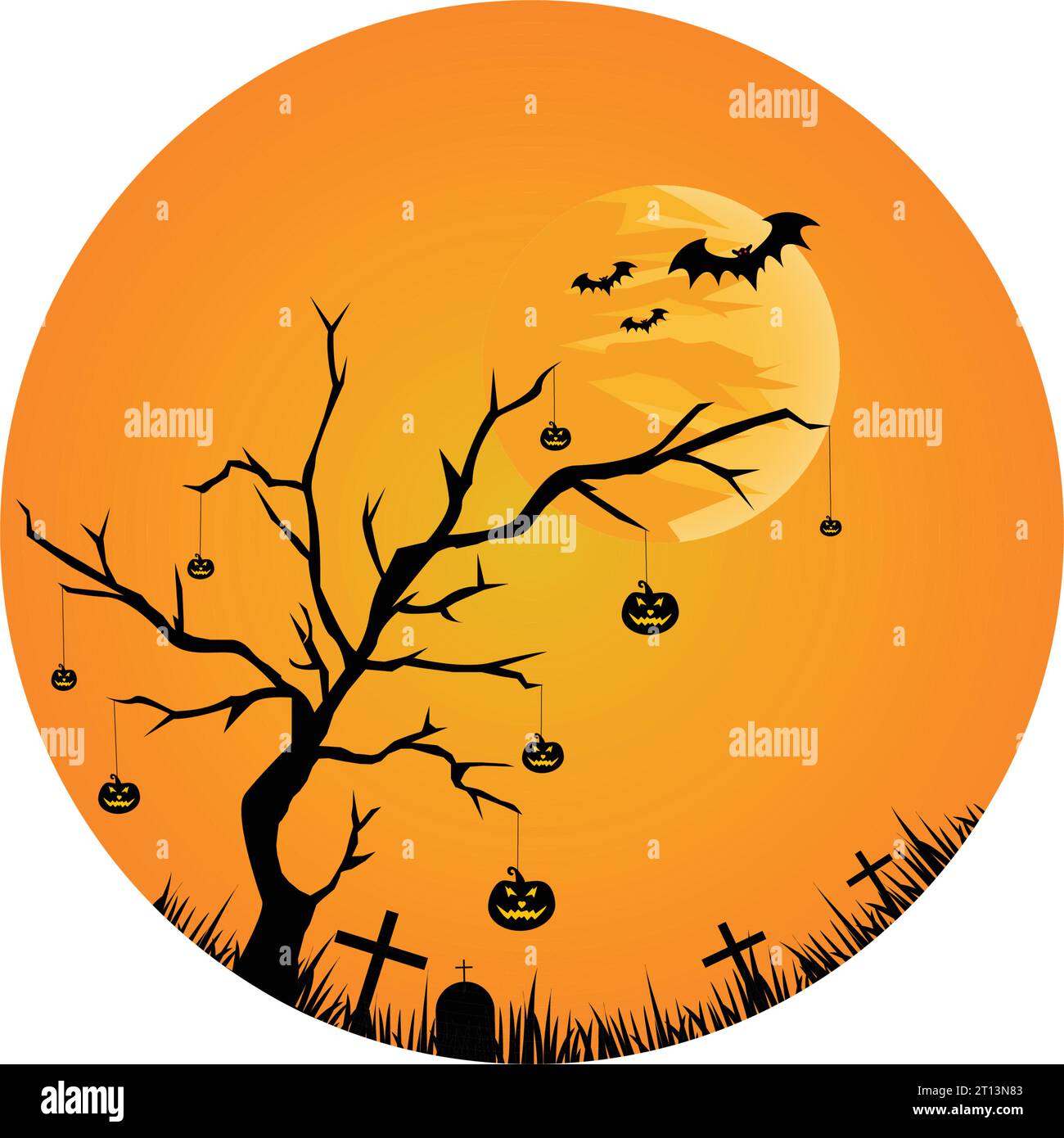 Halloween Pumpkin Tree Horror With Bat Vector Stock Vector Image & Art ...
