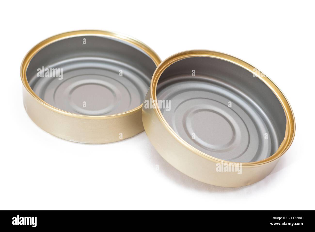 Two Opened Empty Tin Cans Isolated on White Background. Clean Used ...