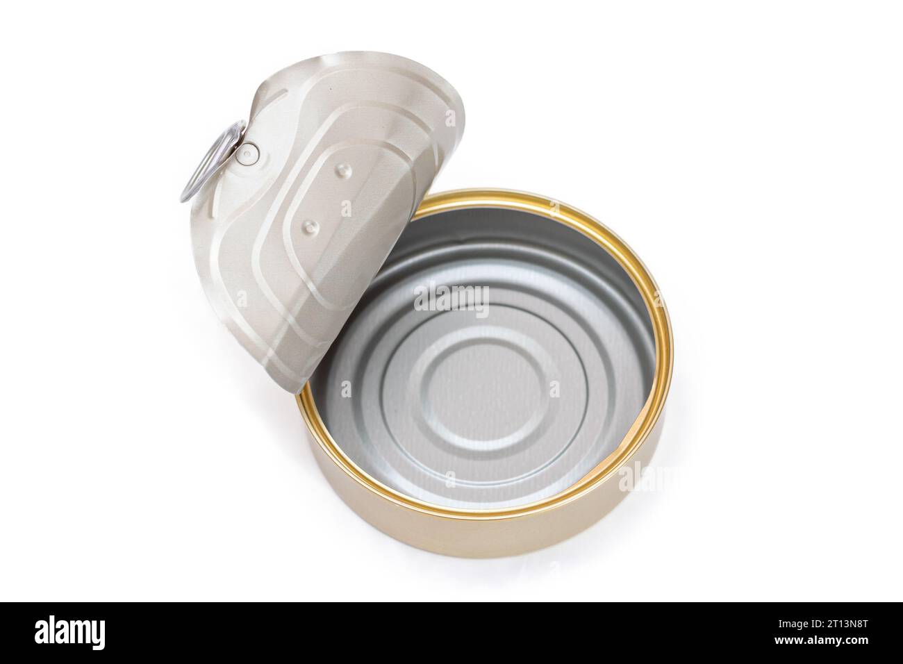Opened Empty Tin Can Isolated on White Background. Clean Used Aluminum ...