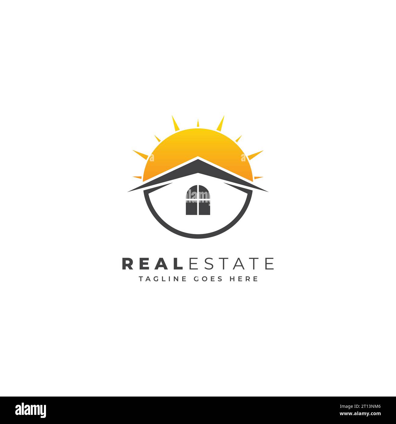 Real Estate Vector logo Template with Sun and Roof Icon - simple round ... Real Estate Vector logo Template with Sun and Roof Icon - simple round ...