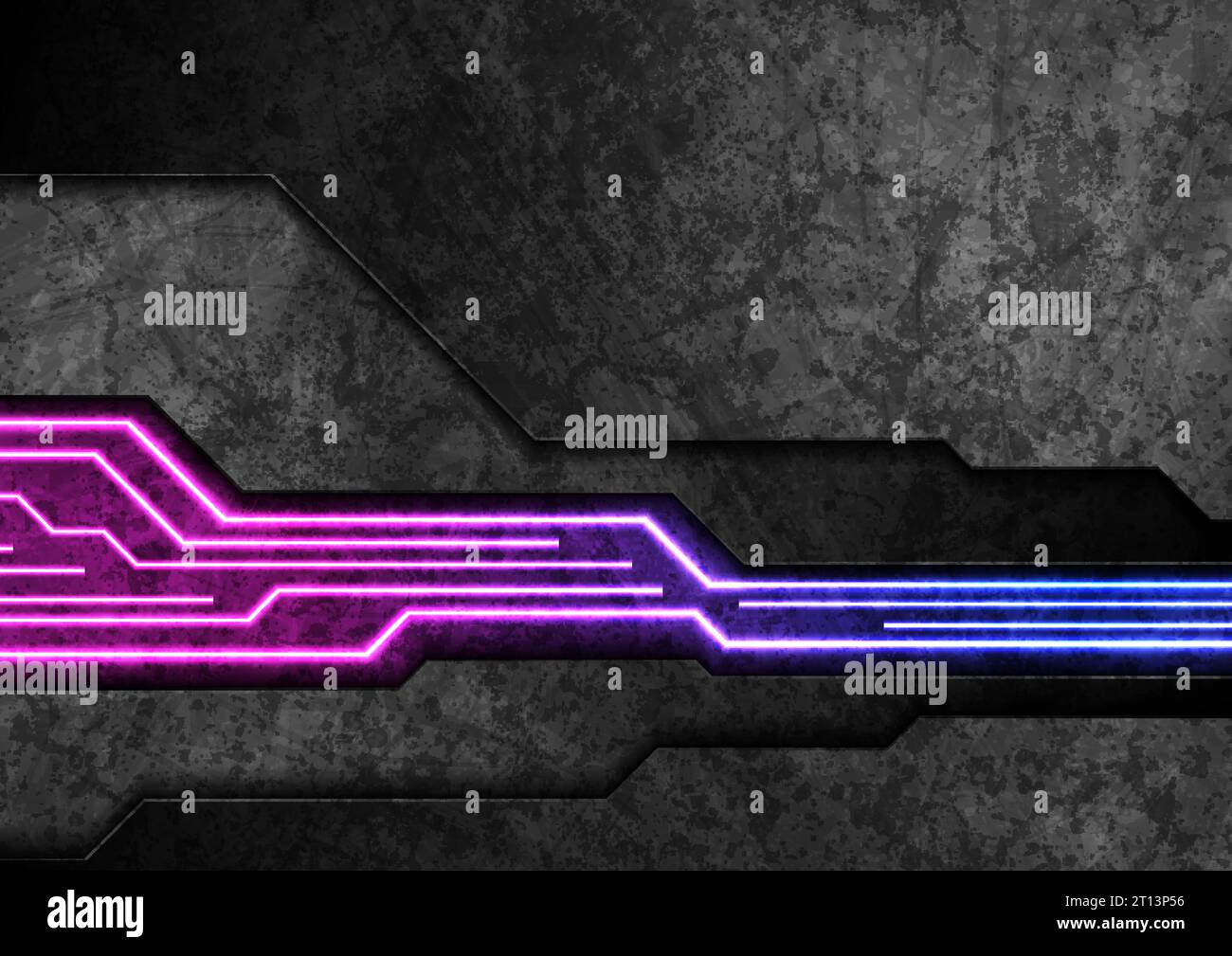 Black Abstract Grunge Technology Background With Neon Circuit Board Lines Vector Design Stock