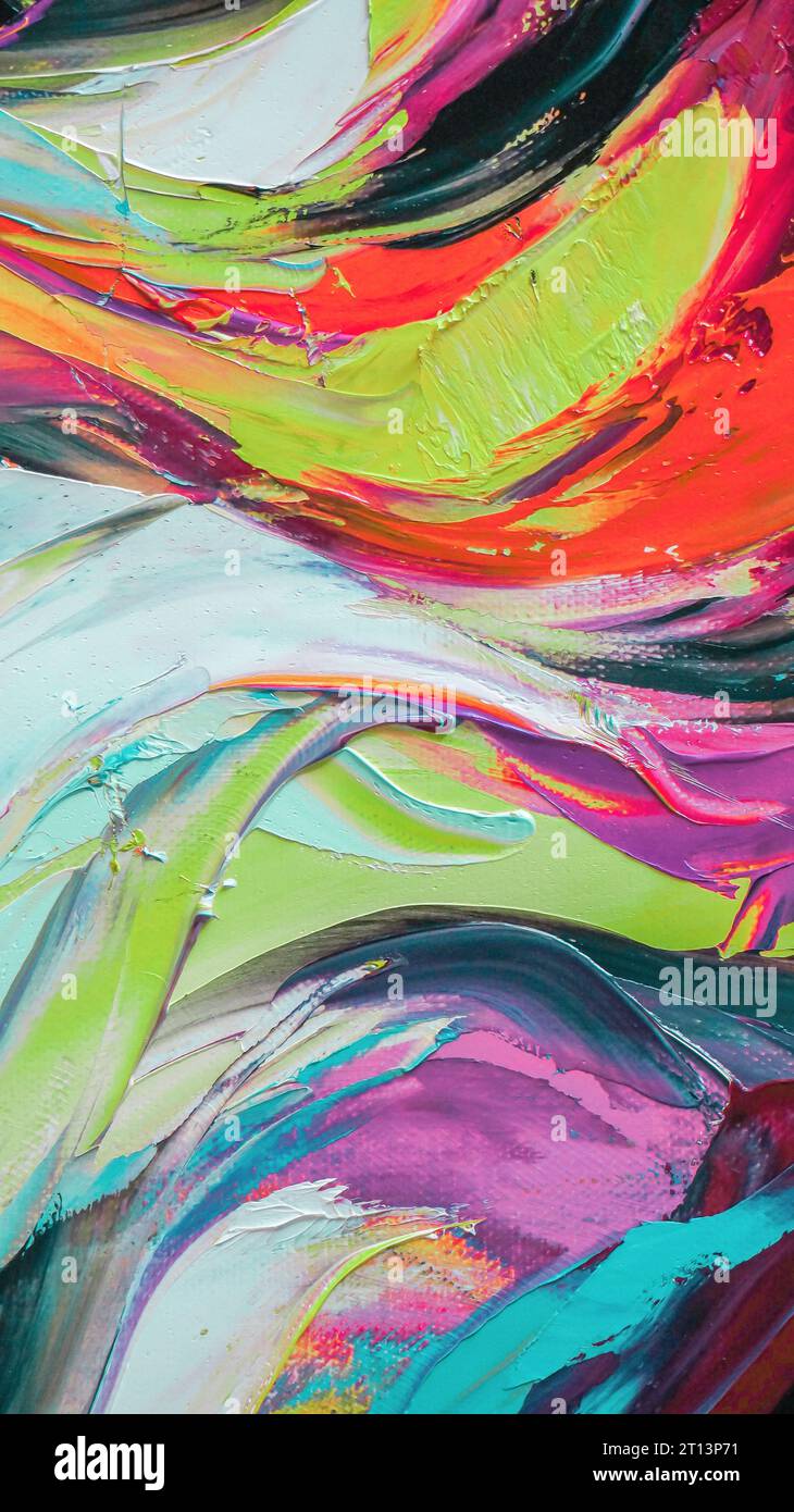 Closeup of a painting by oil and palette knife. Highly-textured, high ...