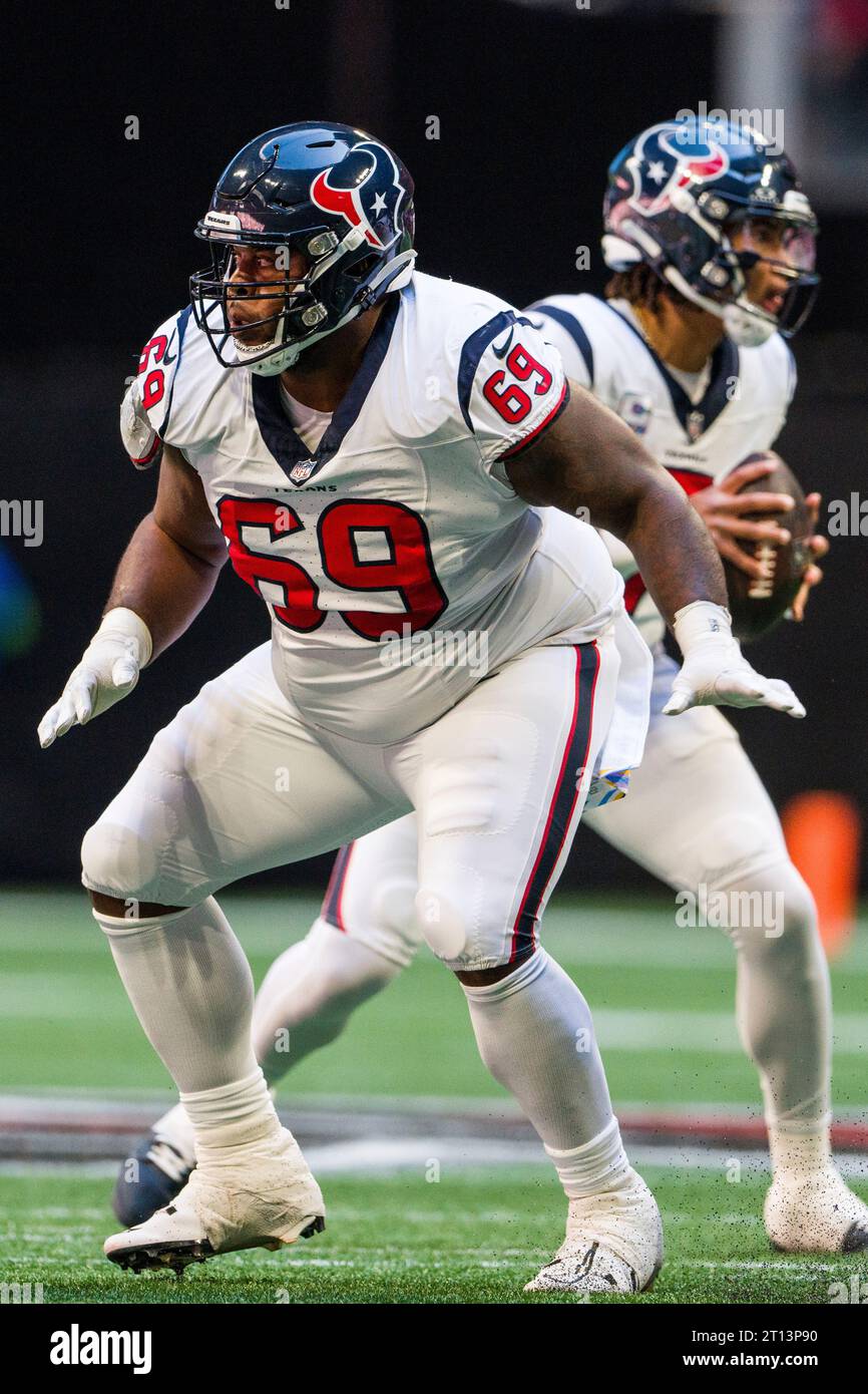Houston Texans guard Shaq Mason (69) works during the first half of an ...