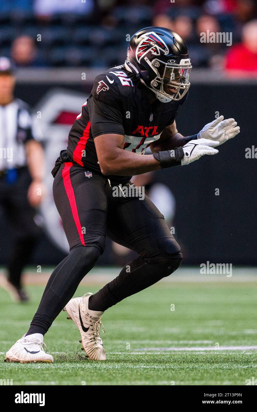 Atlanta Falcons defensive end Zach Harrison (96) works during the first ...