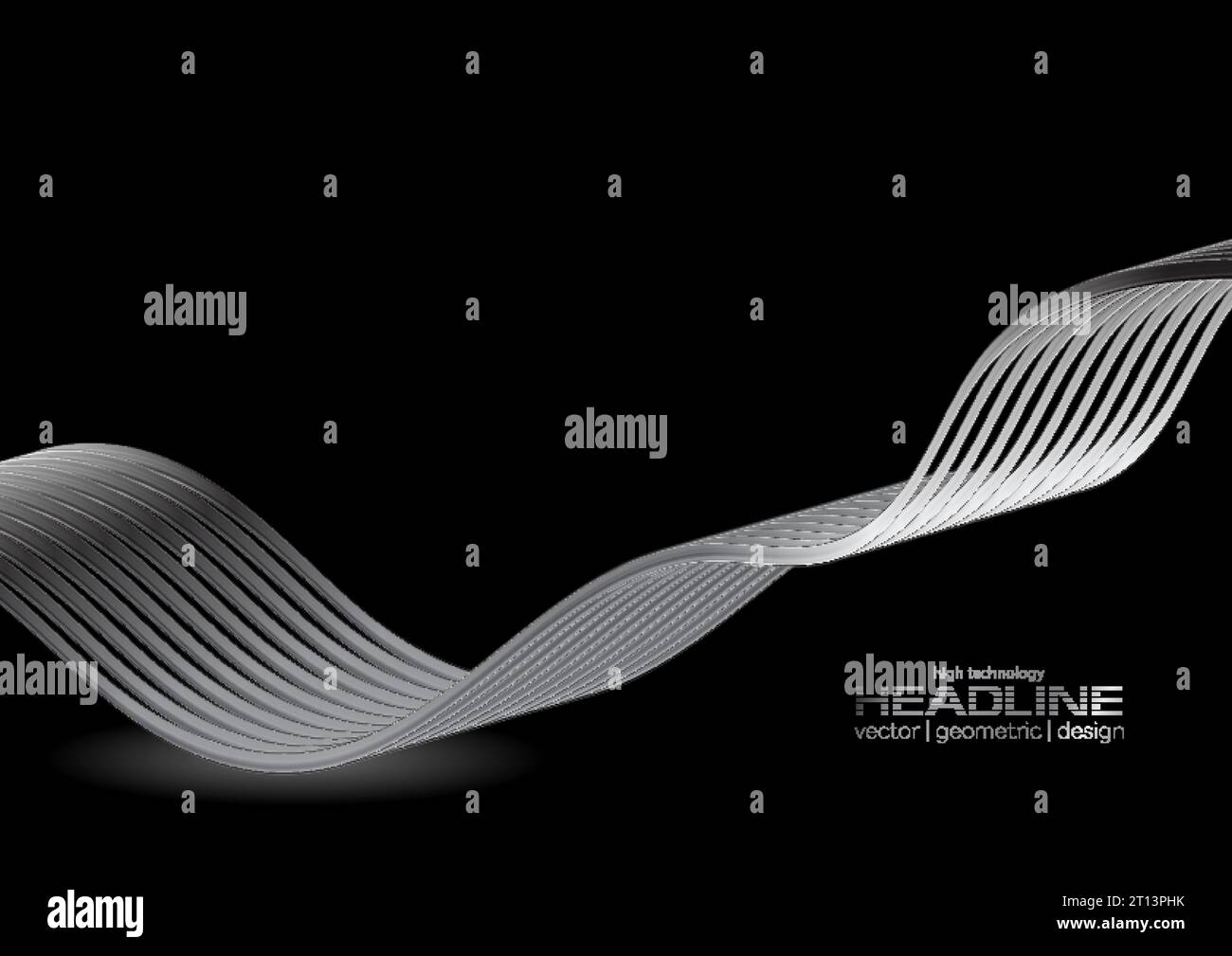 Silver metallic abstract waves on black background vector design Stock ...