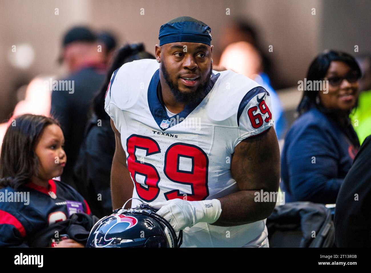 Houston Texans guard Shaq Mason (69) walks off the field before the ...