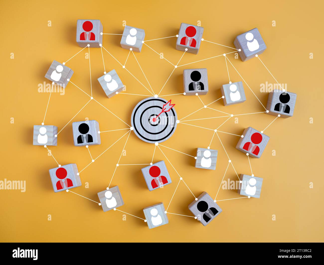 Dartboard and red arrow connection linkage with human icon for customer ...
