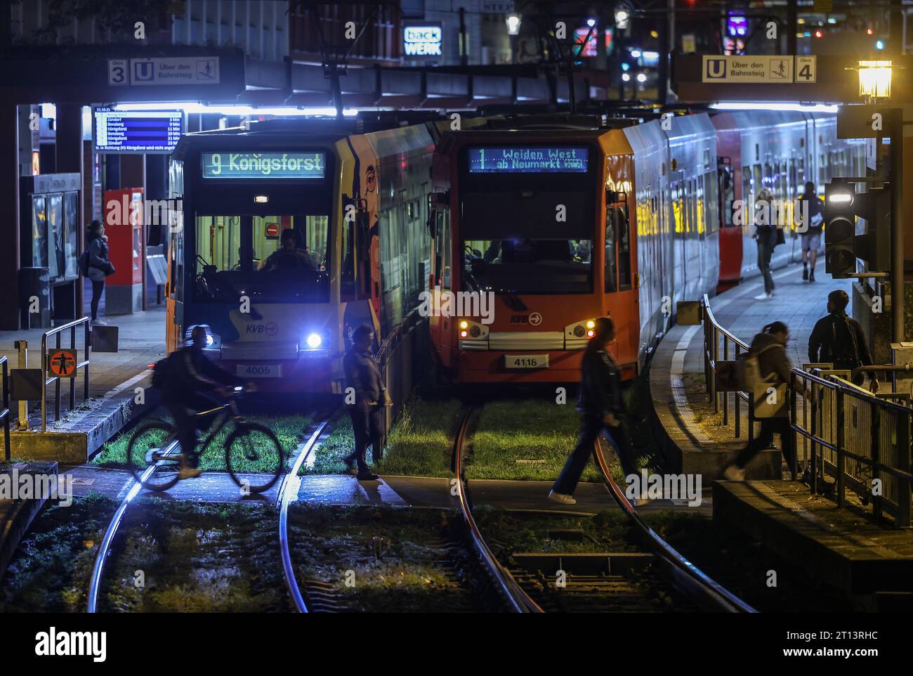 Cologne, Germany. 11th Oct, 2023. Streetcars stand at a stop in Cologne ...