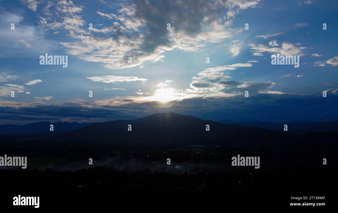 Aerial view of clouds move smoothly in the blue sky. Beautiful nature ...