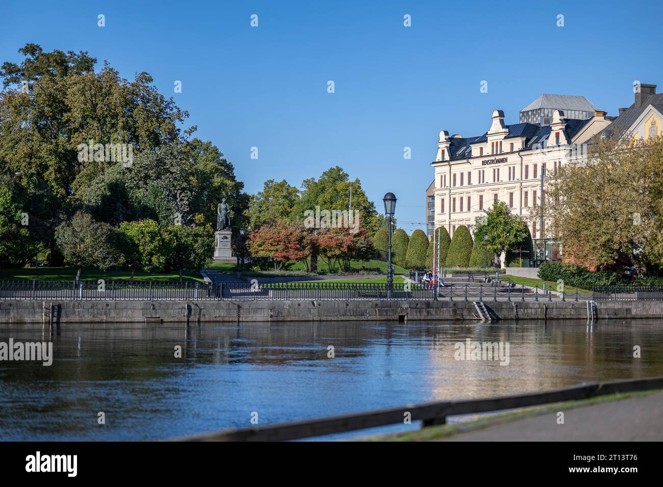Carl Johans park with the statue of king Karl XIV Johan during fall in ...