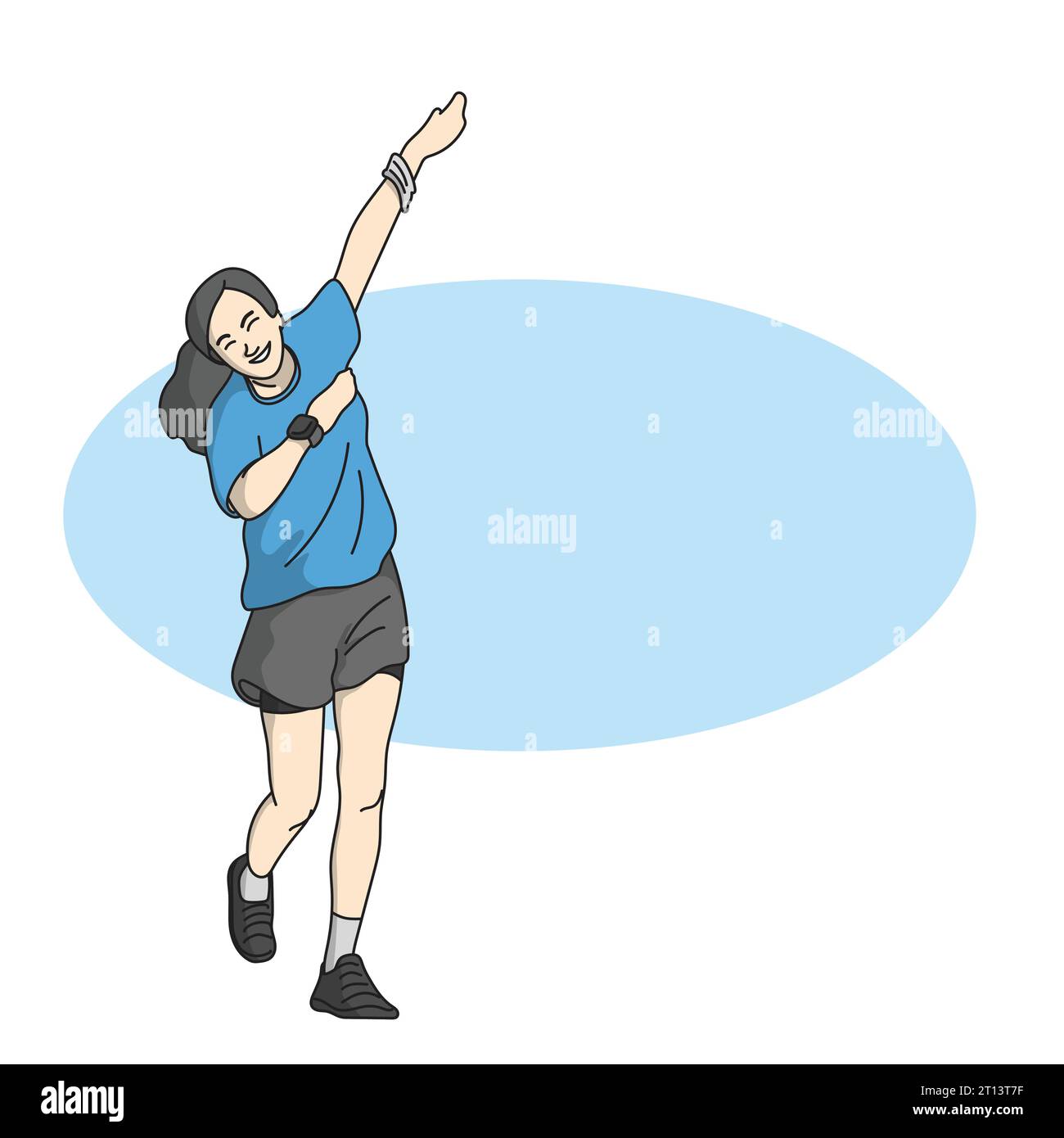 female runner with funny action on blue blank space illustration vector ...