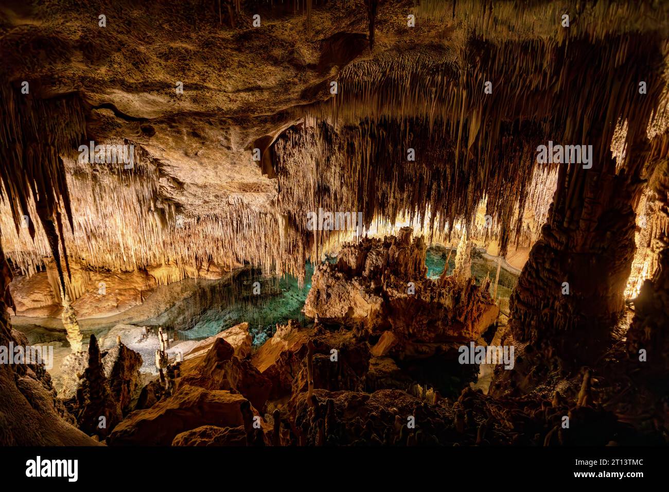 Dragon cave, Coves del Drach, (Cuevas del Drach). Stalactite mysterious underground caverns ...