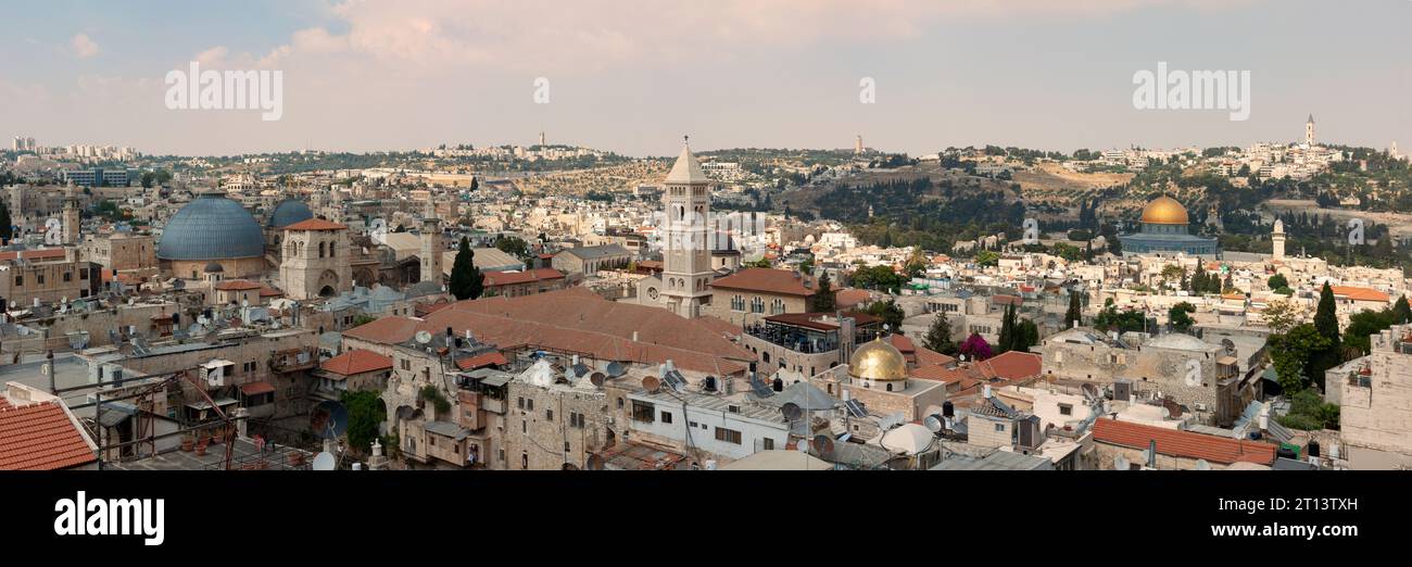 Beautiful panoramic aerial view of the Old City, Tomb of the Prophets ...