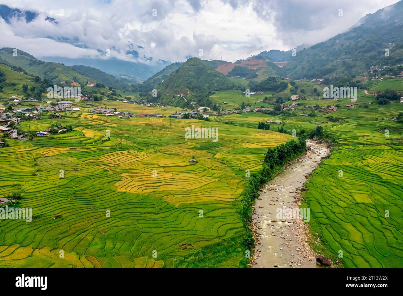Aerial view of rice field or rice terraces , Sapa, Vietnam. Lao Chai ...