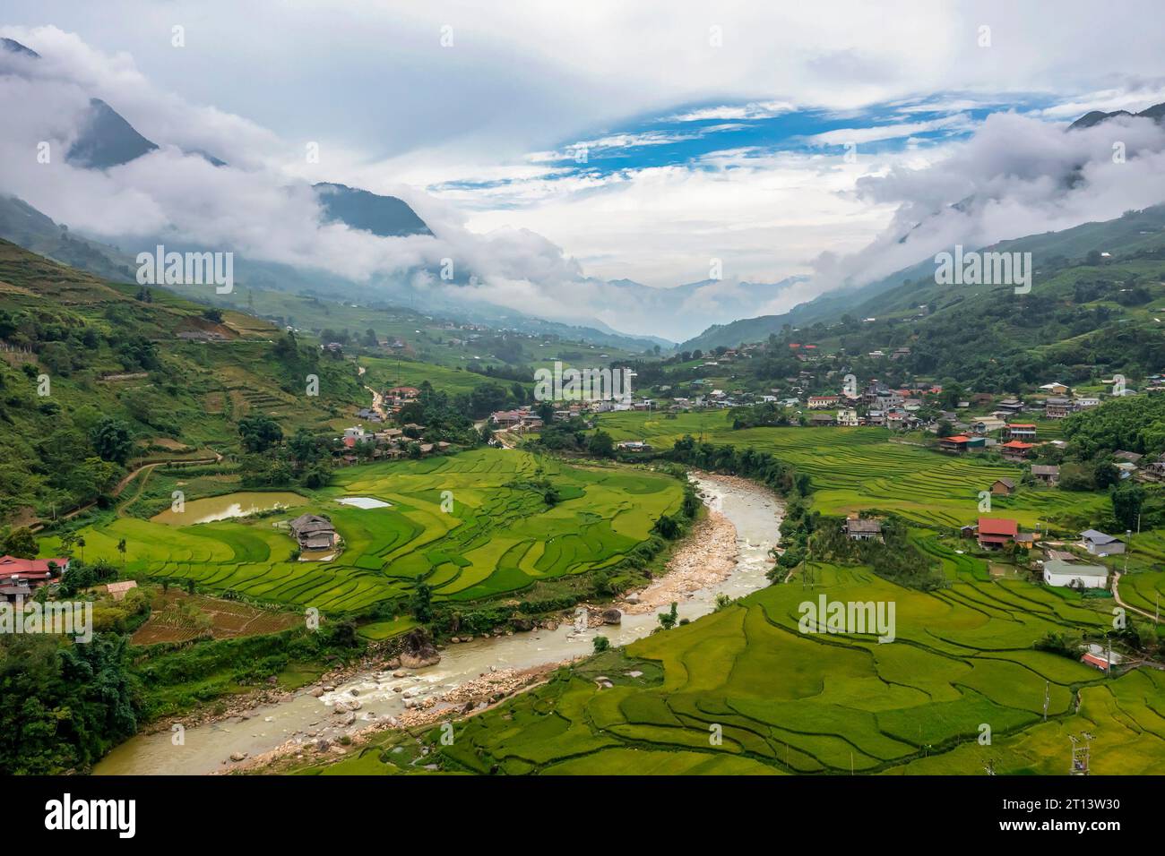 Aerial view of rice field or rice terraces , Sapa, Vietnam. Lao Chai ...