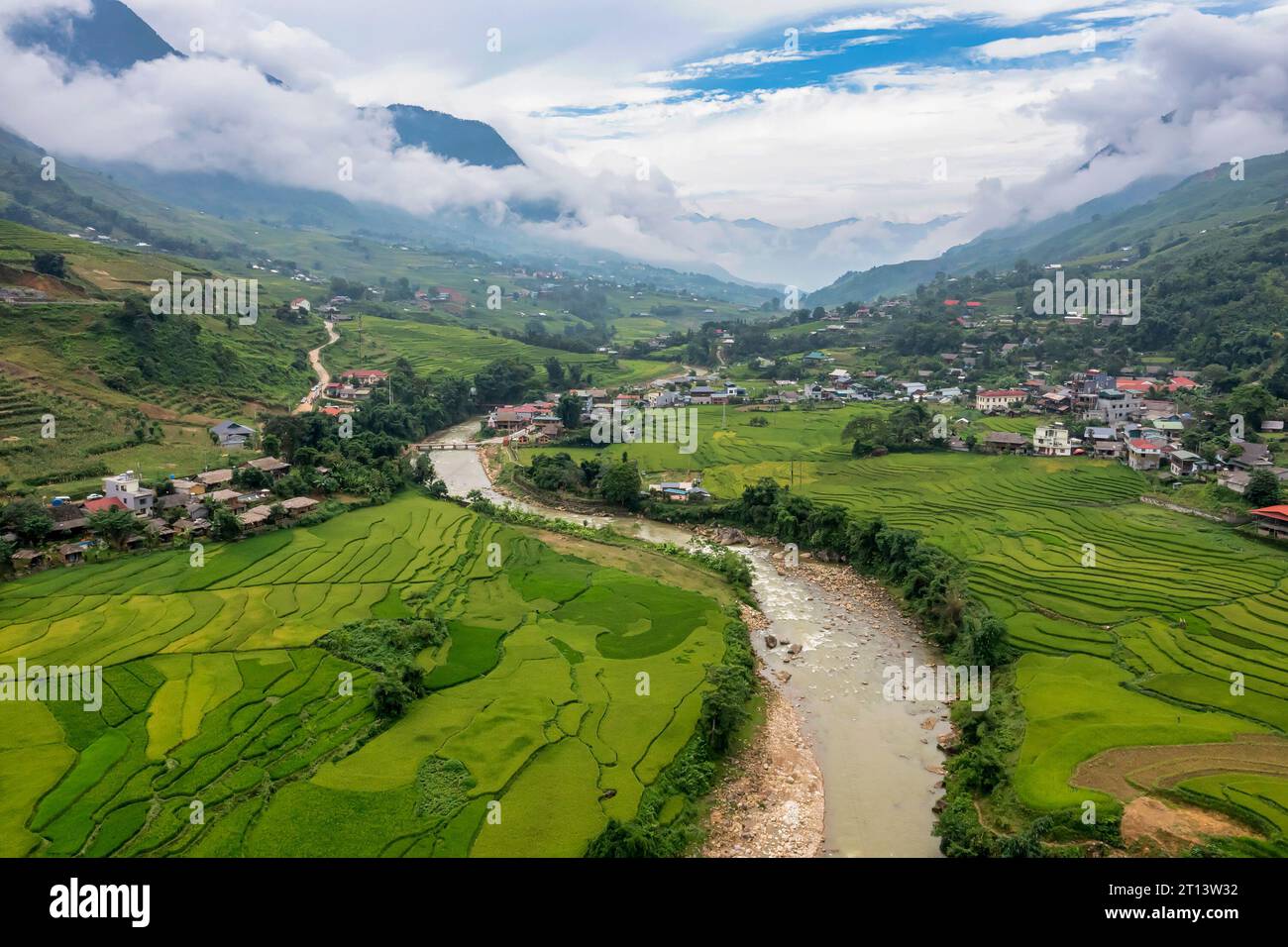 Aerial view of rice field or rice terraces , Sapa, Vietnam. Lao Chai ...