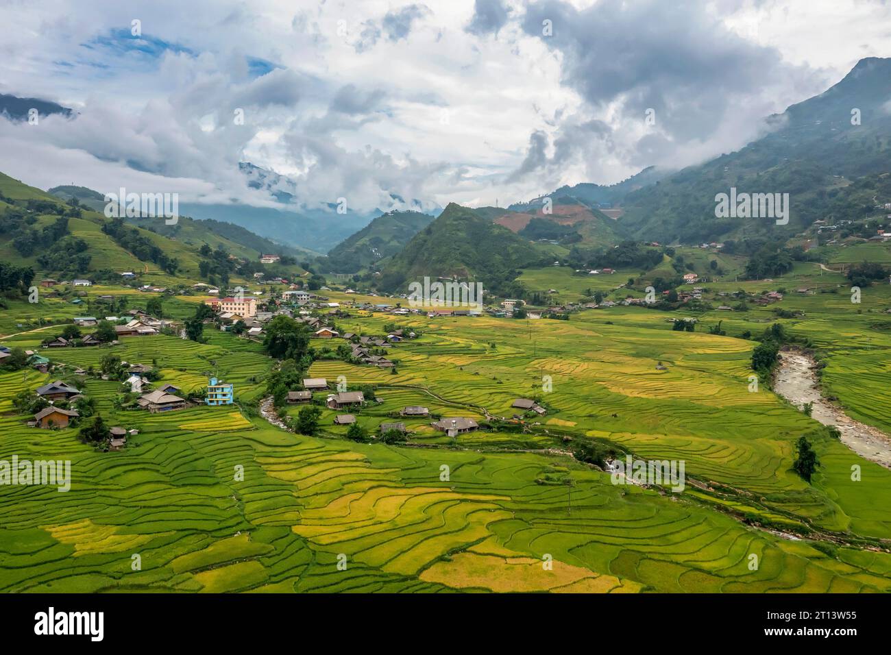 Aerial view of rice field or rice terraces , Sapa, Vietnam. Lao Chai ...
