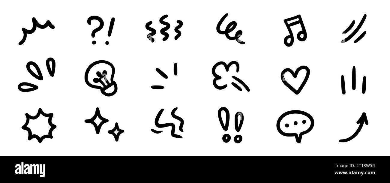 Line movement effect element, cartoon emotion effect decoration icon. Hand drawn cute doodle ...