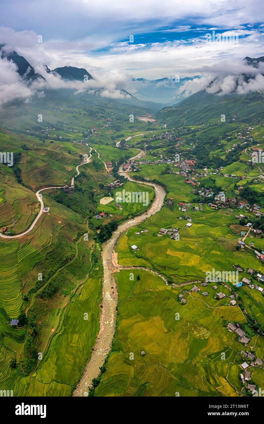 Aerial view of rice field or rice terraces , Sapa, Vietnam. Lao Chai ...