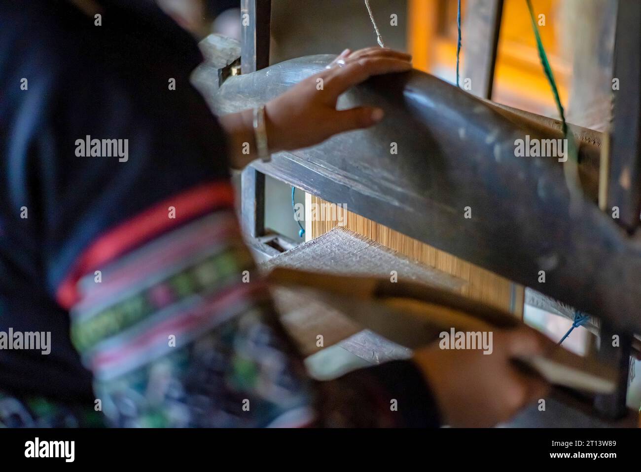 SAPA, VIETNAM - AUG 20,2023: Hand-woven fabric using fibers made from ...