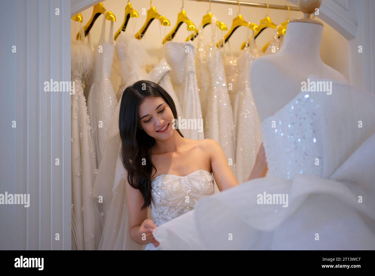 The bride try on her dress at studio. Wedding ceremony and lifestyle ...