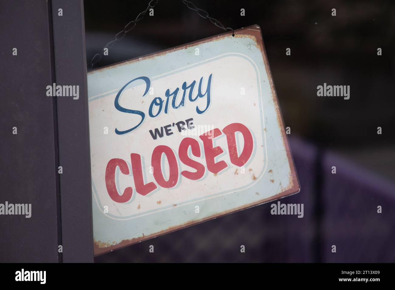 Sorry we are closed sign board steel panel hanging on boutique door of ...