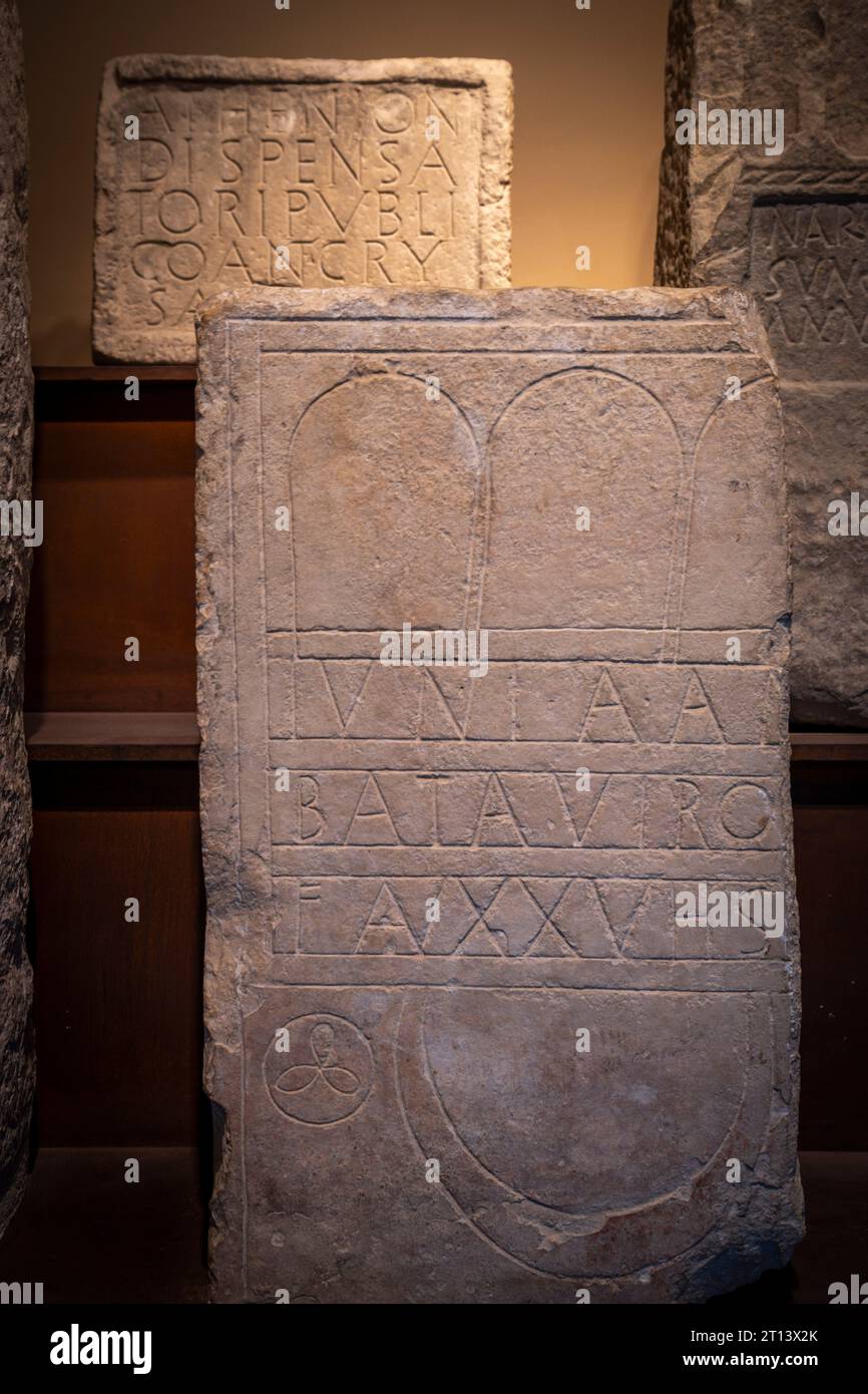 Roman stele from the Maranon cemetery, Museum of Navarra, Pamplona ...