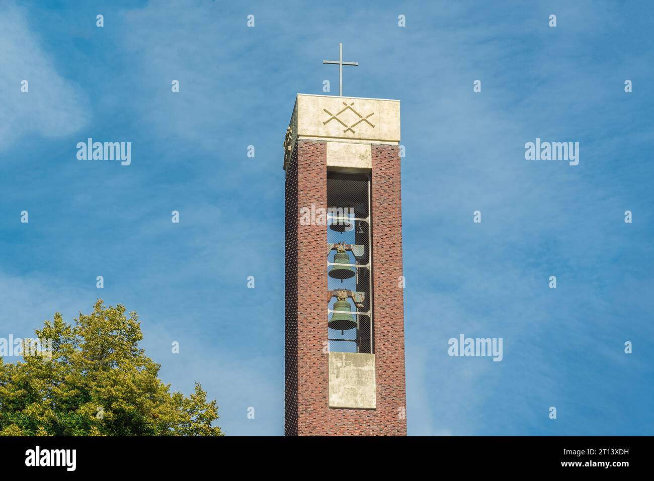 Modern christian church tower with bells in Amsterdam, Netherlands ...