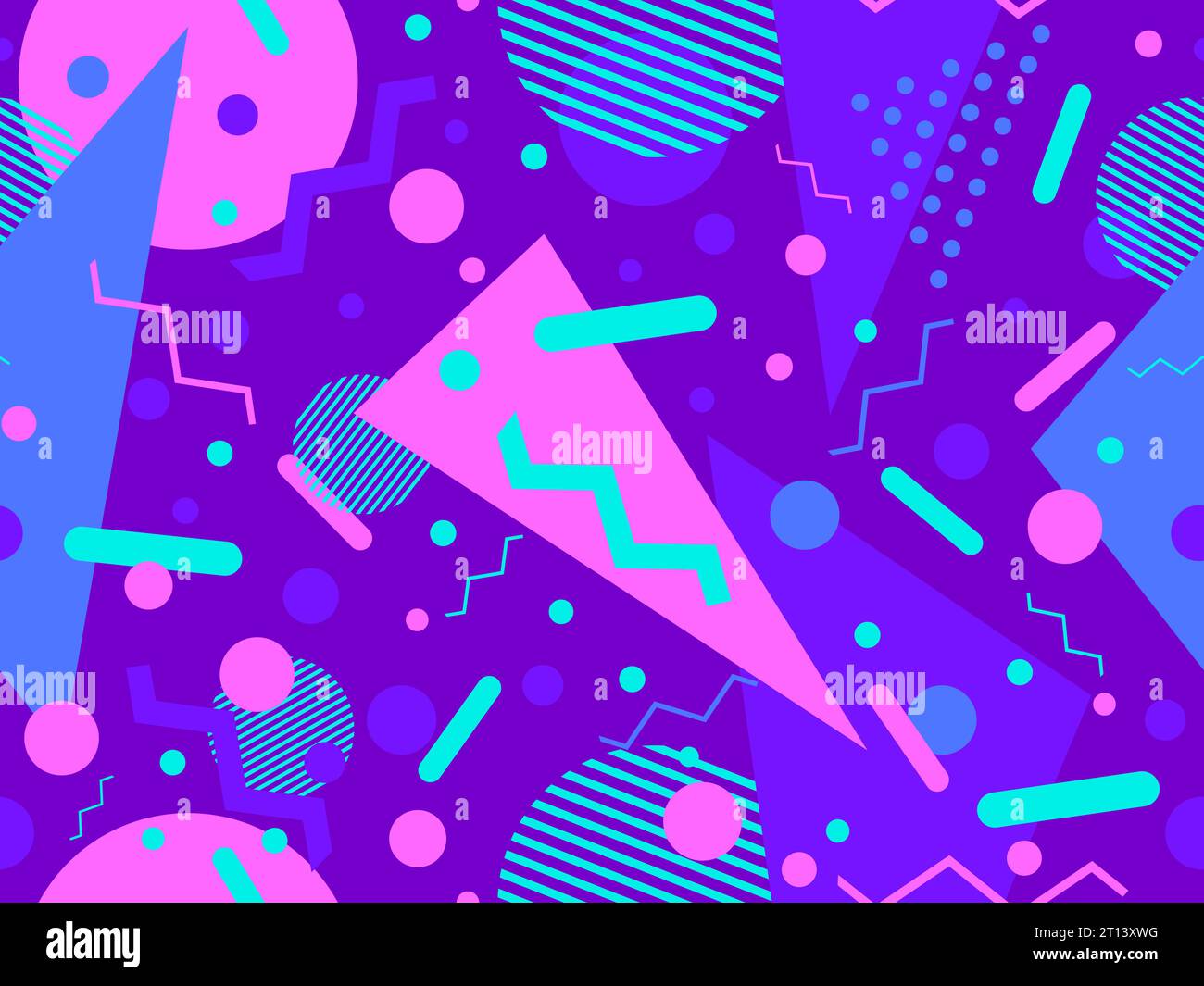 80s seamless pattern with geometric shapes in memphis style. Circles ...