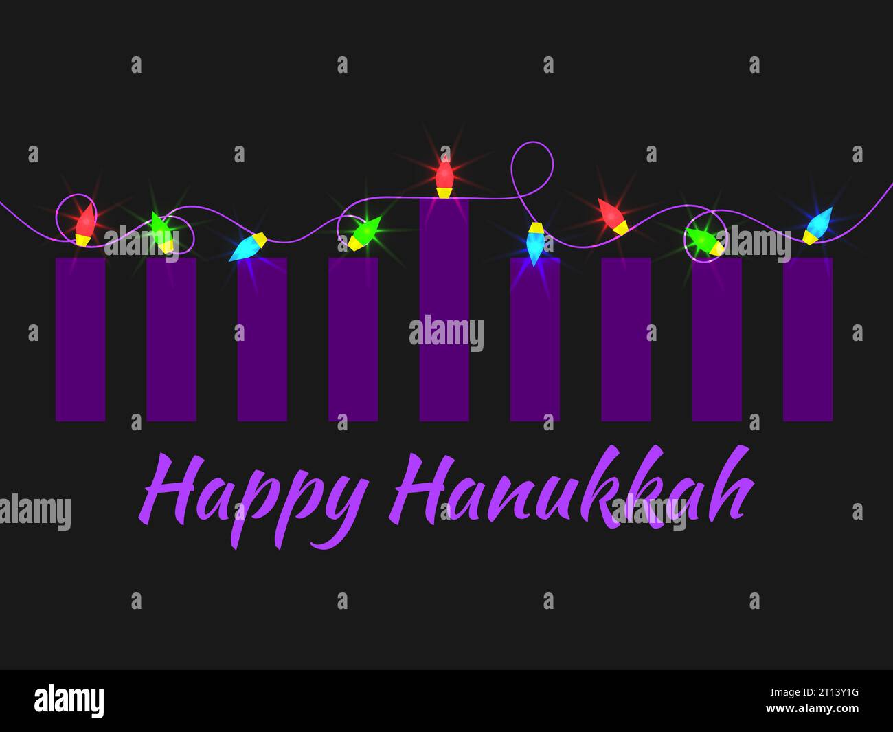 Happy Hanukkah. Hanukkah candles and holiday lights. Glowing garland ...