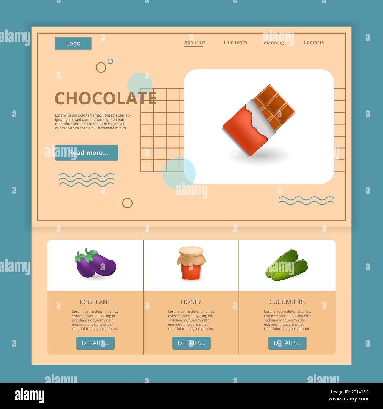 Chocolate flat landing page website template. Eggplant, honey ...