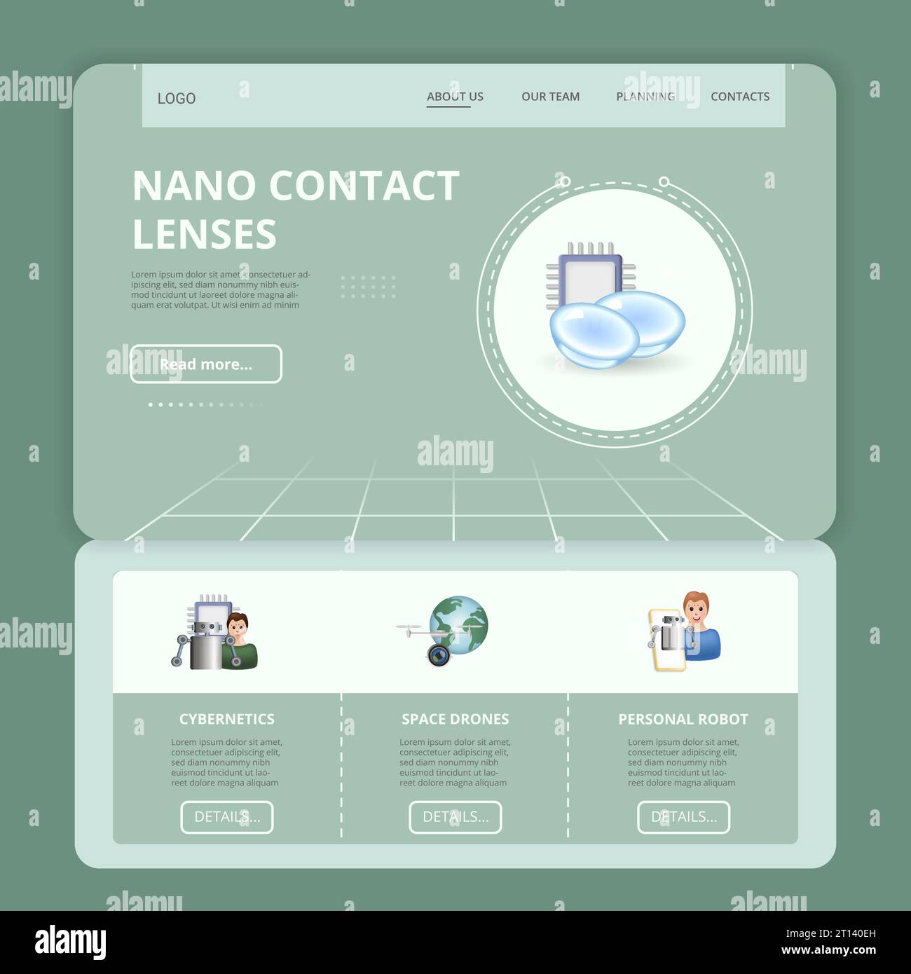Nano contact lenses flat landing page website template. Cybernetics ...