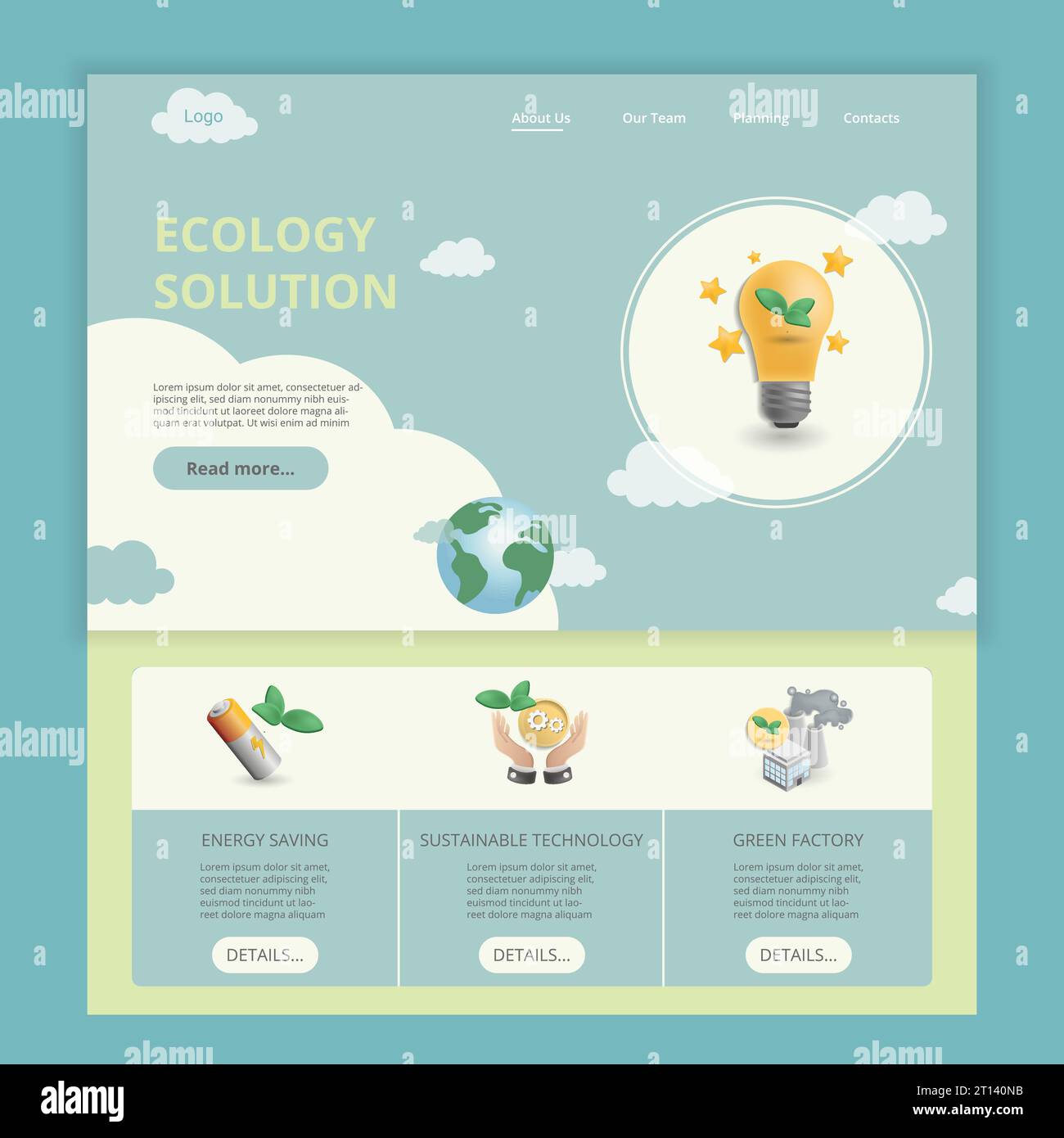 Ecology solution flat landing page website template. Energy saving ...