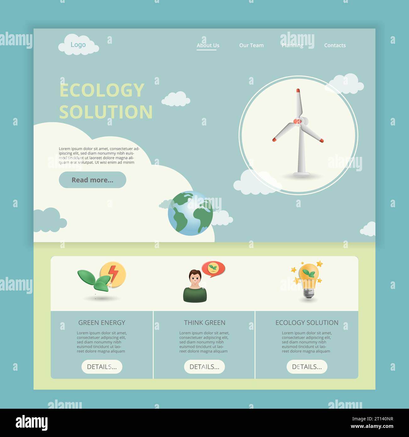 Wind energy flat landing page website template. Green energy, think ...