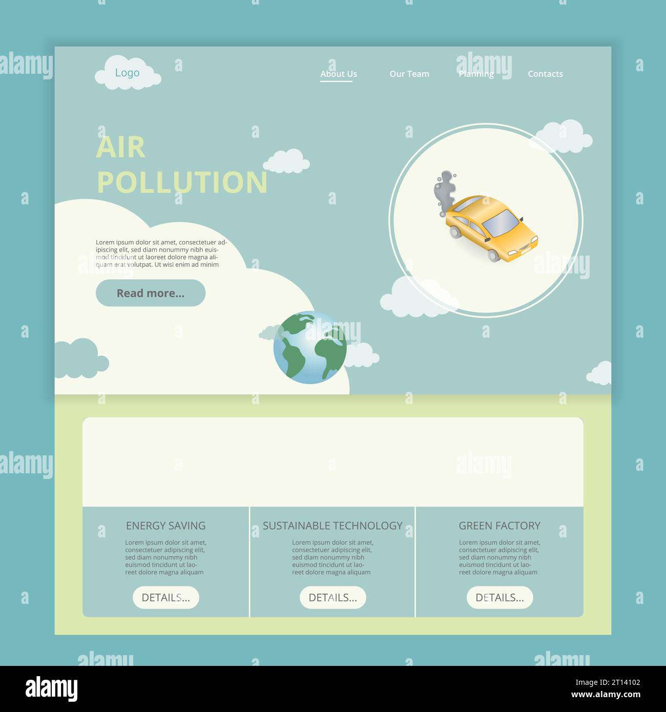 Air pollution flat landing page website template. Energy saving ...