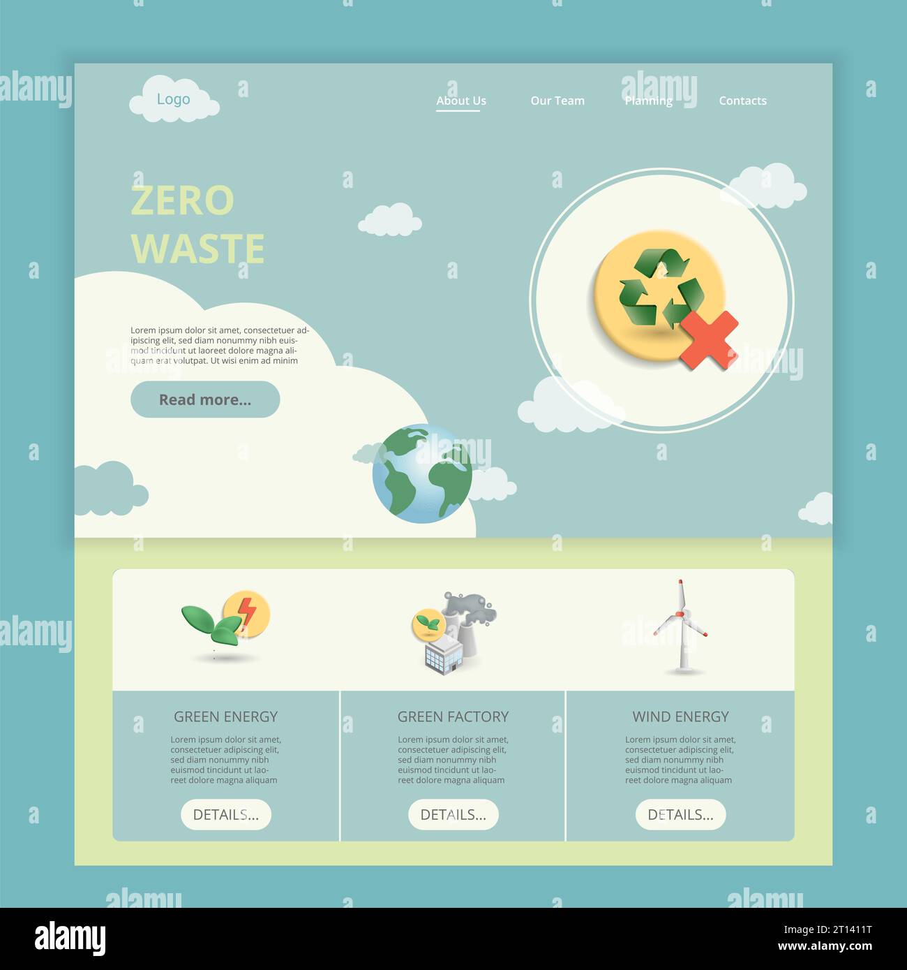 Zero waste flat landing page website template. Green energy, green ...