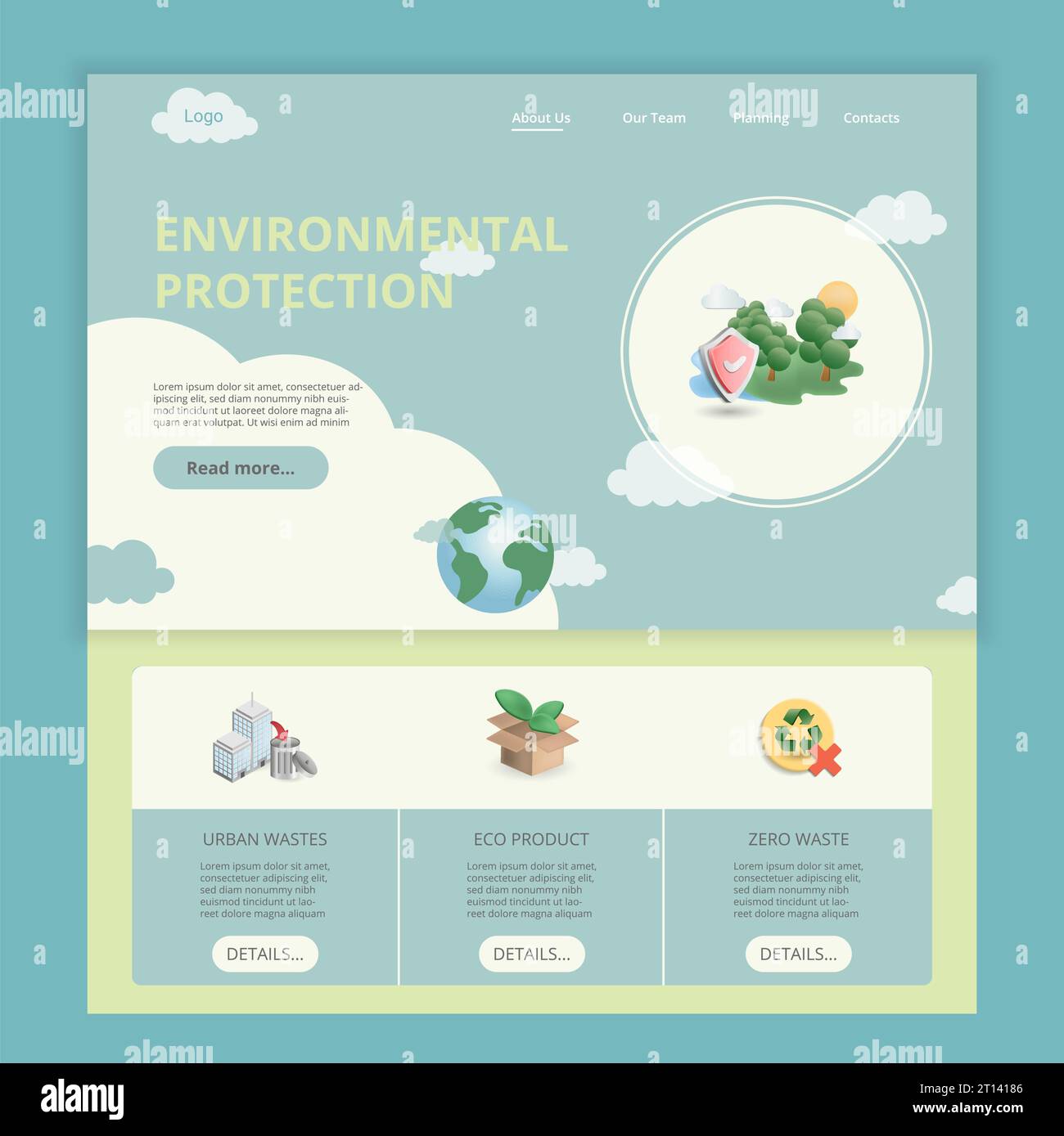 Environmental protection flat landing page website template. Urban ...