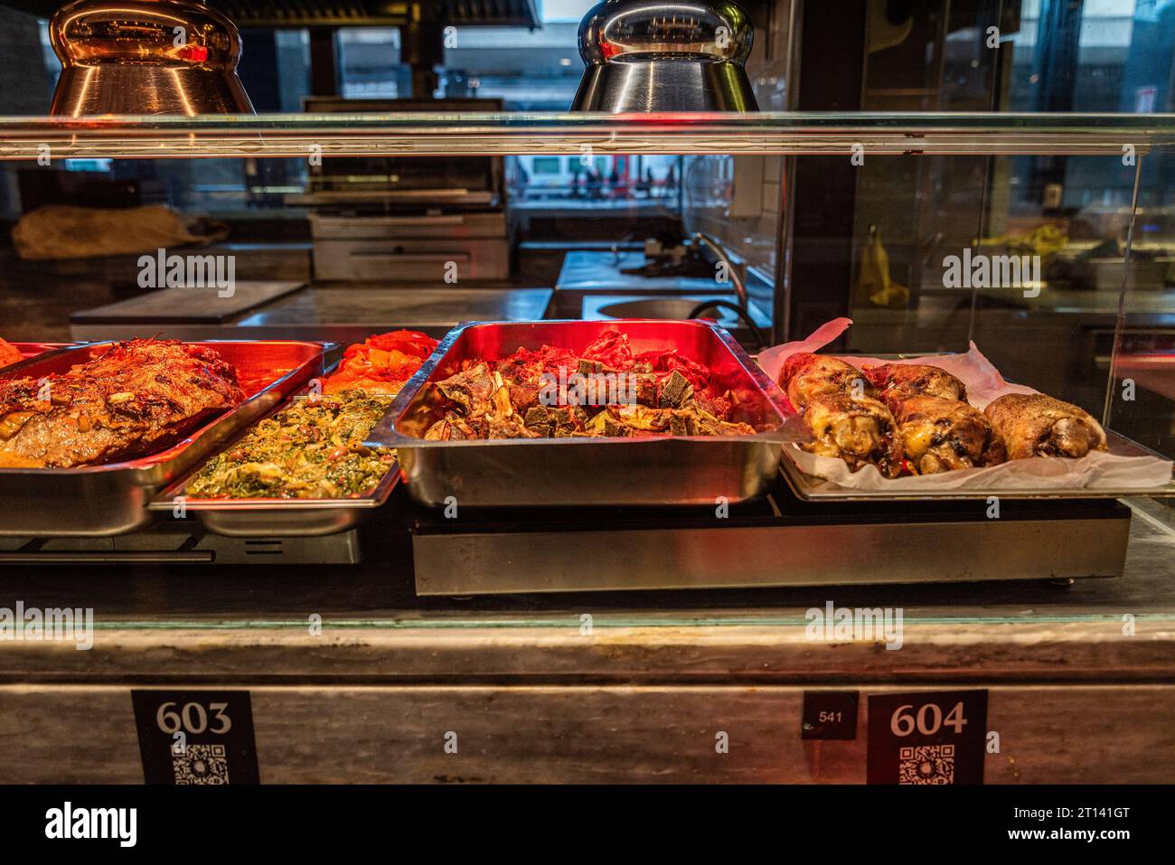 Rome, Italy - February 2, 2023: Roast Meats in Food Court known as the ...