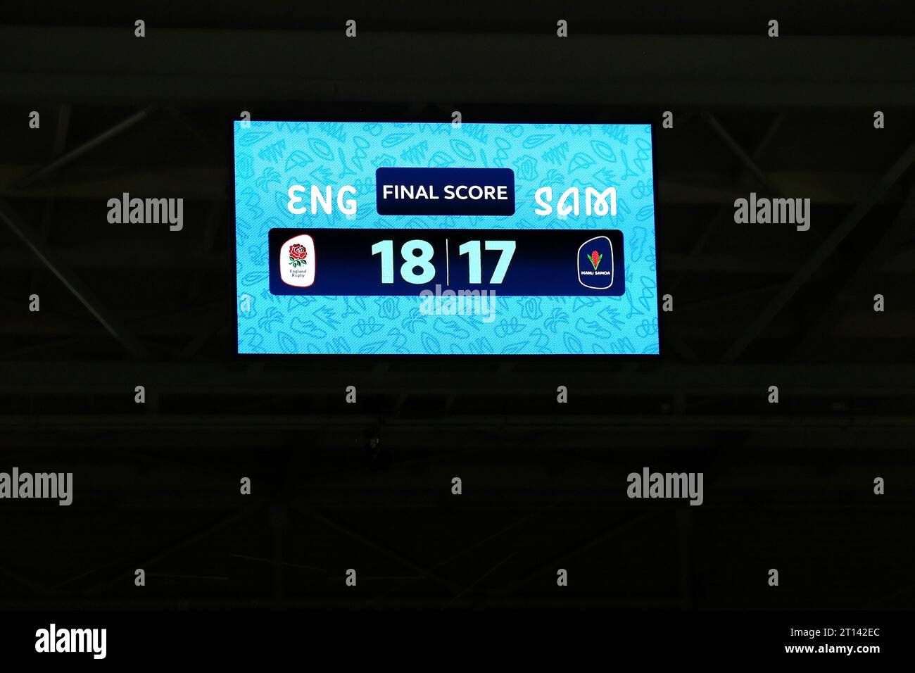 Lille, France. 7th Oct, 2023. The scoreboard displays the final score ...