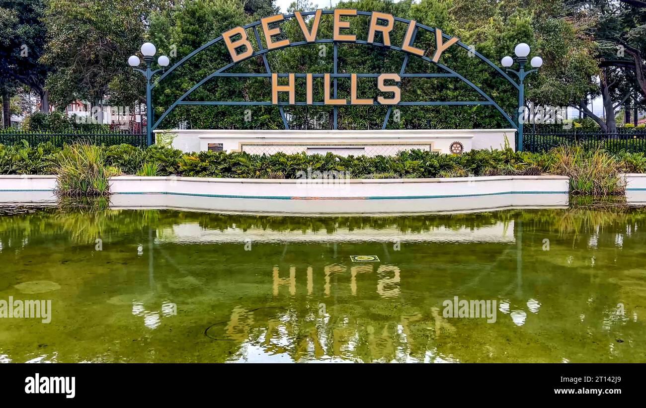 Famous sign of Beverly Hills in the Californian city of Los Angeles, in ...