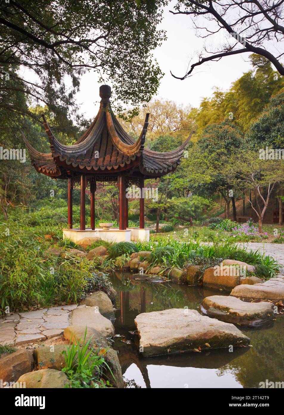 Wooden gazebo in the chinese garden. Tiger Hill, Suzhou, China Stock ...