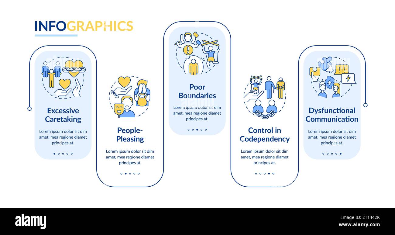 Multicolor Codependent Relationship Layout With Linear Icons Stock